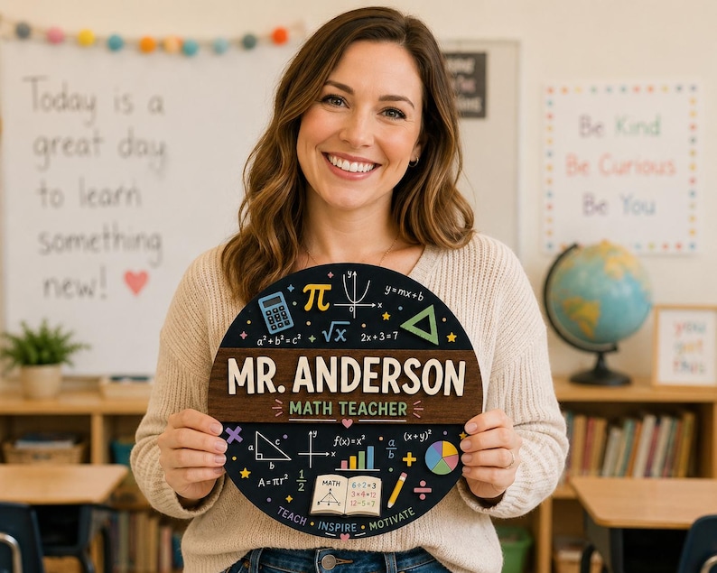 Personalized Math Teacher Door Sign, Custom Classroom Name Plaque, Math ...