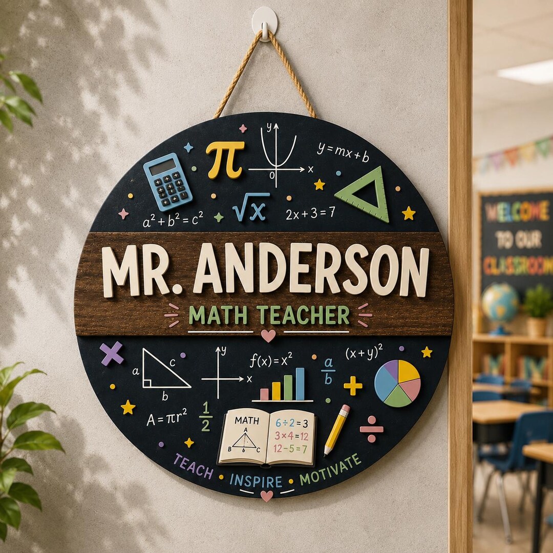 Personalized Math Teacher Door Sign, Custom Classroom Name Plaque, Math ...