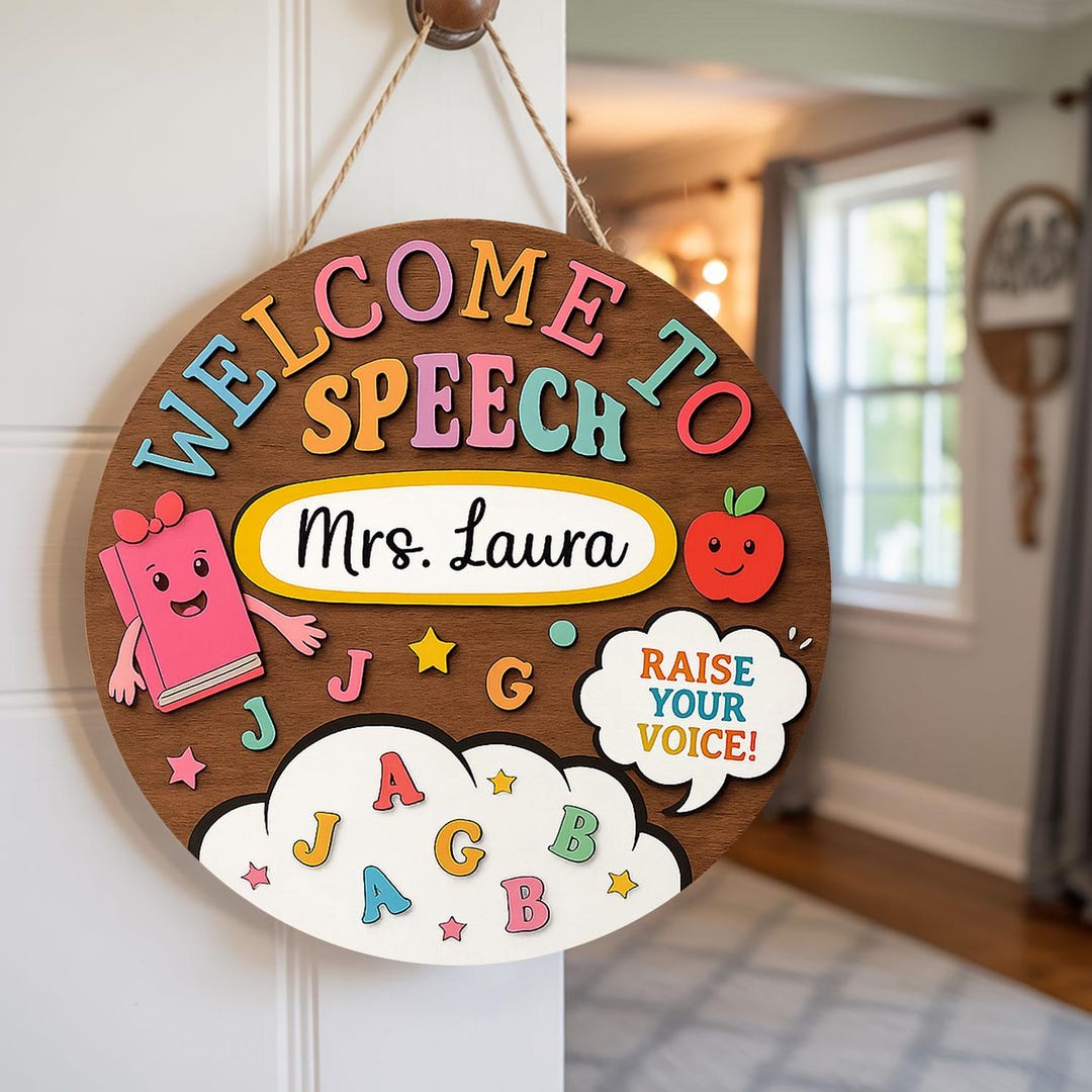 Custom Welcome to Speech Door Sign, Personalized Classroom Decor Sign ...