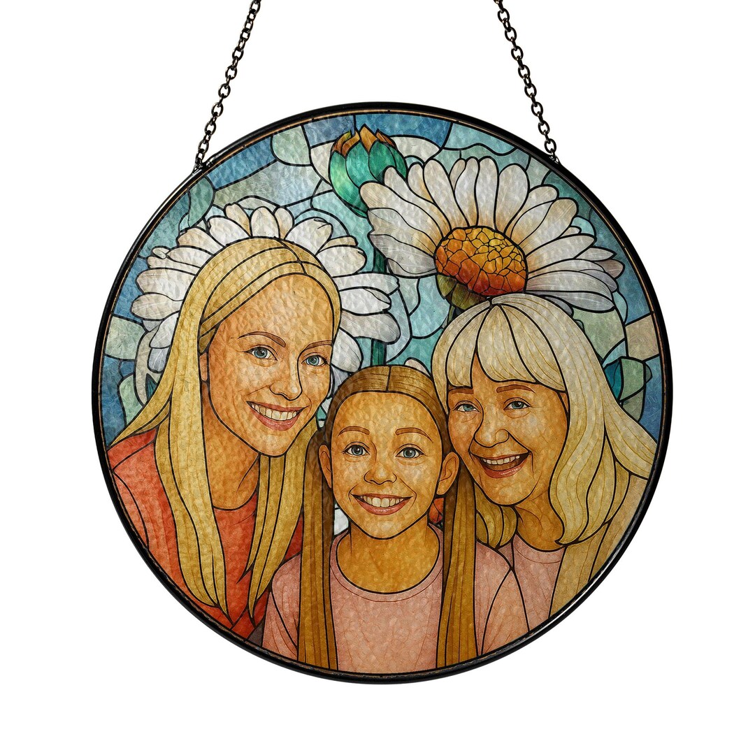 Custom Family Suncatcher, Personalized Stained Glass Portrait Window ...