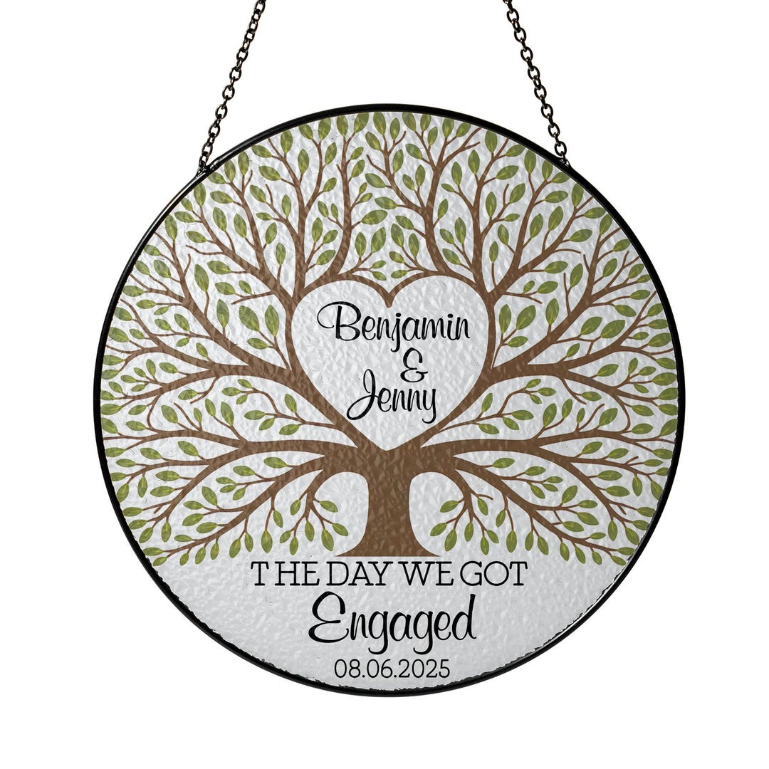 Custom Couples Tree Stained Glass, Wedding Date Window Hanging ...