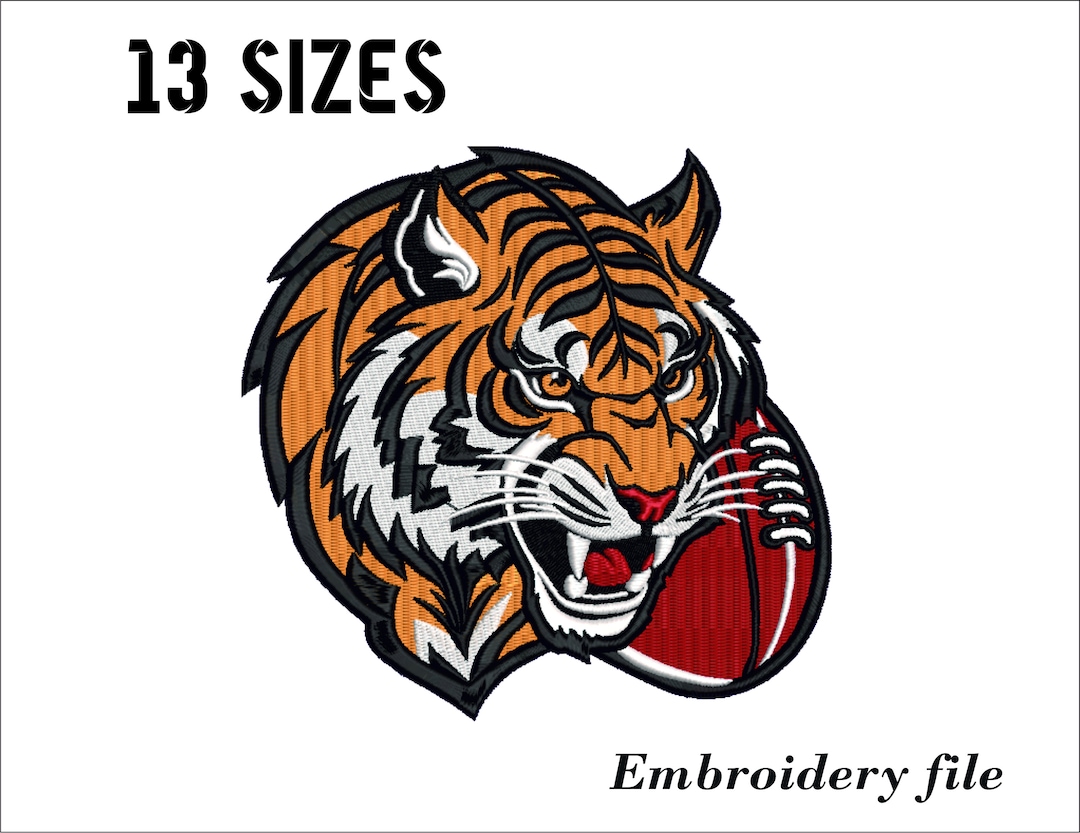 Tiger Head Football Embroidery Design for Embroidery Machine. 13 Sizes ...