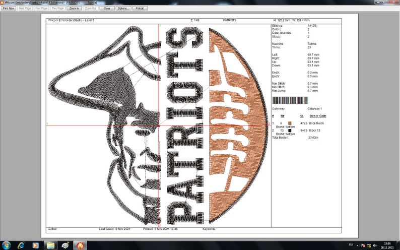 Patriots Head Football Embroidery Design for Embroidery Machine. Sizes ...