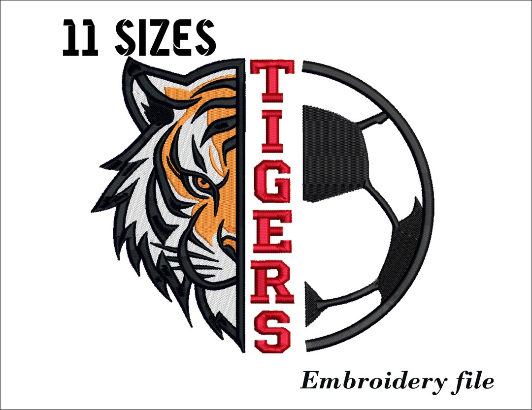Tiger Head Football Embroidery Design for Embroidery Machine. 11 Sizes ...