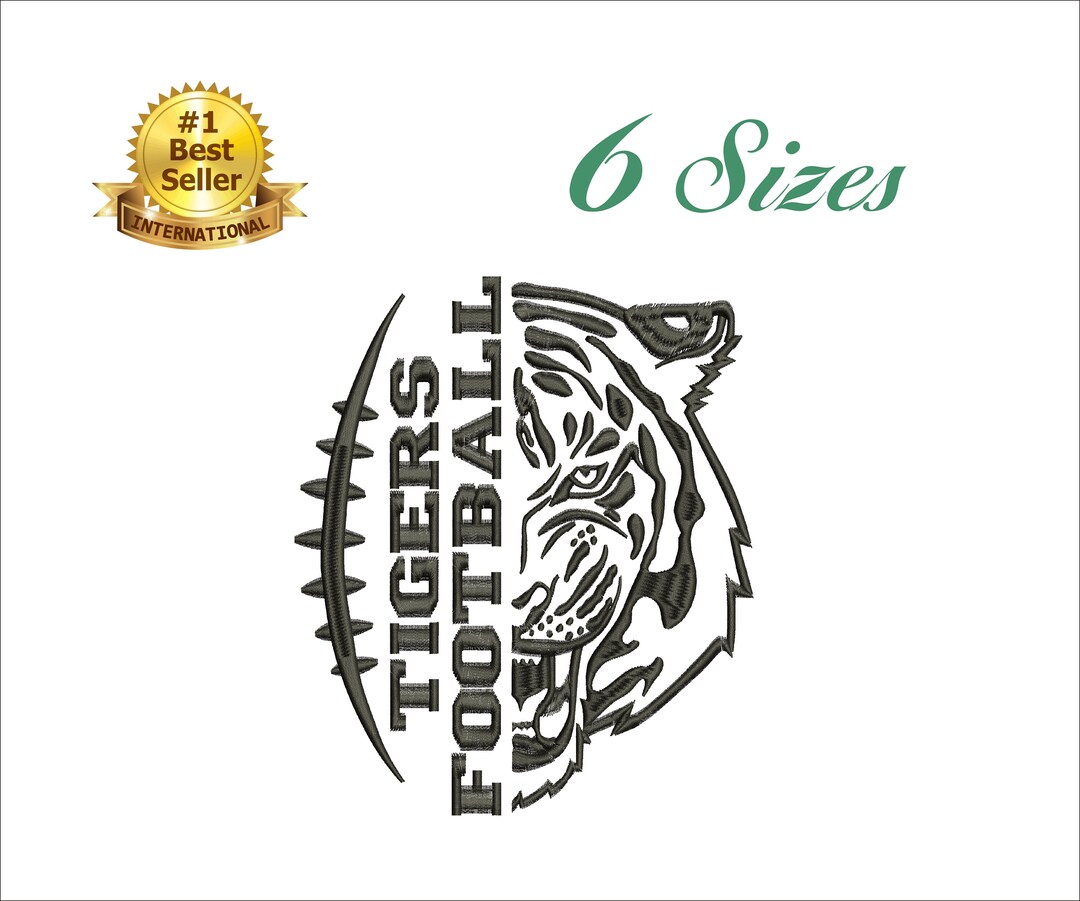 Tiger Head Football Embroidery Design for Embroidery Machine. 6 Sizes ...