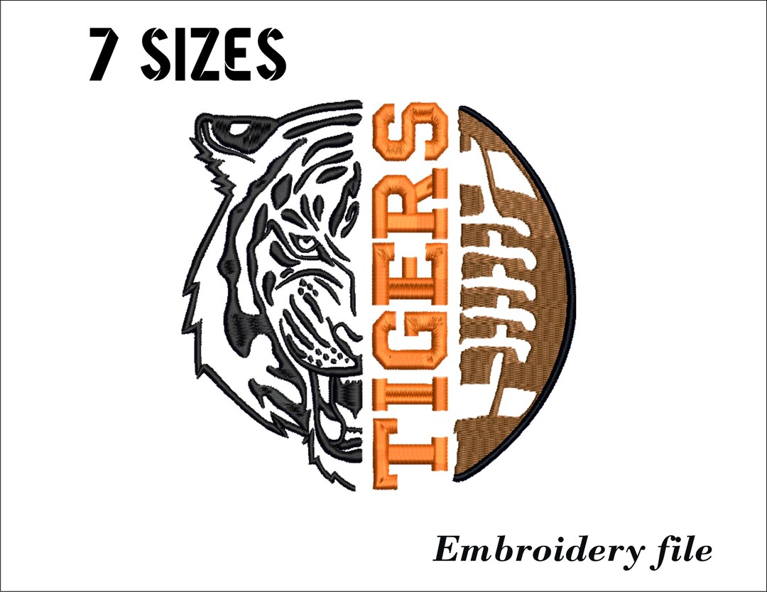 Tiger Head Football Embroidery Design for Embroidery Machine. 7 Sizes ...