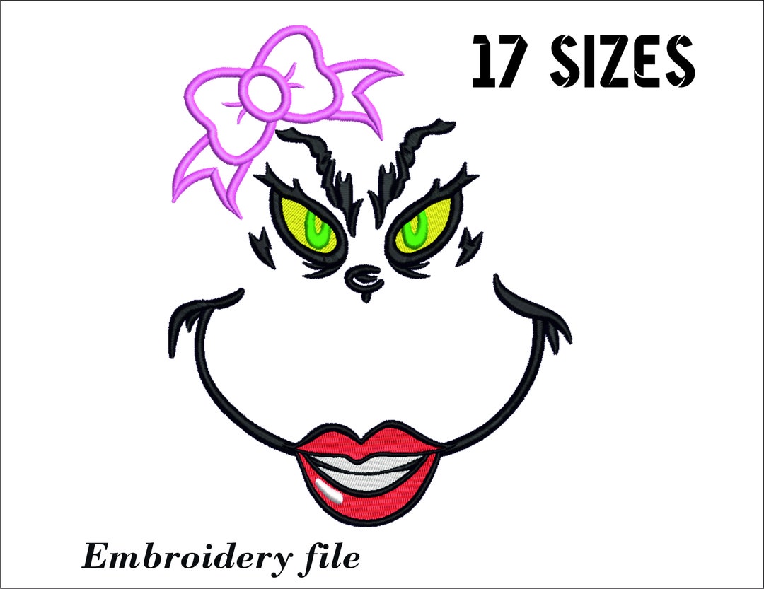 Grinch Girl Face Embroidery Design for Embroidery Machine. 17 - Etsy