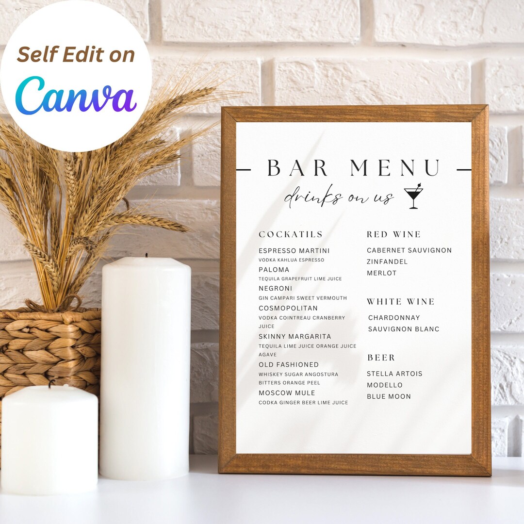 Bar Menu Aesthetic Editable Template - Etsy