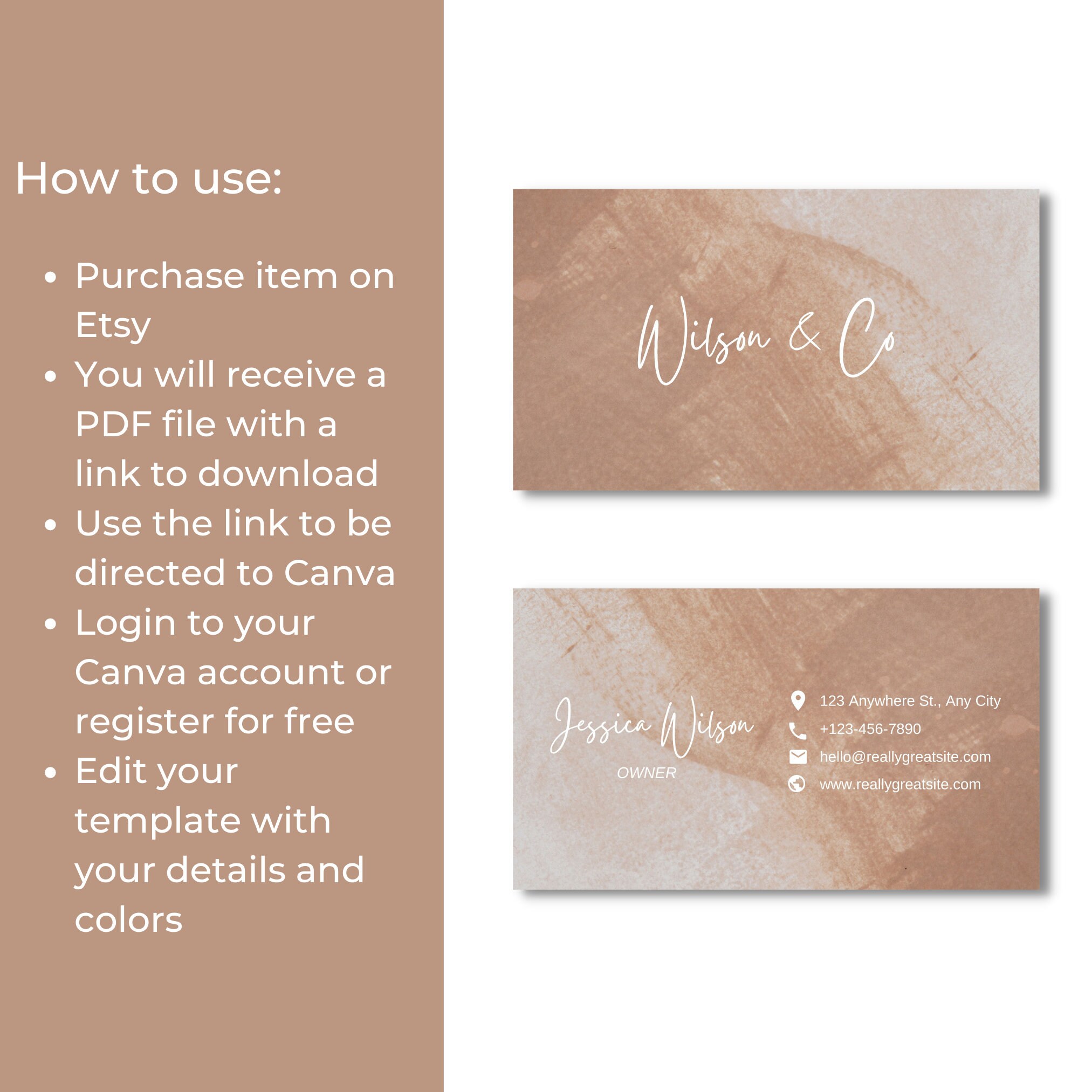 Editable Business Card , Beige Tan Business Card Template, DIY Business ...