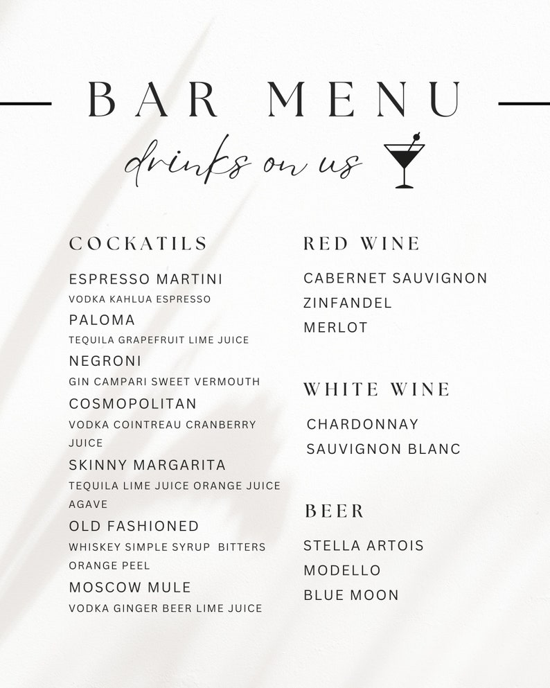 Bar Menu Aesthetic Editable Template - Etsy