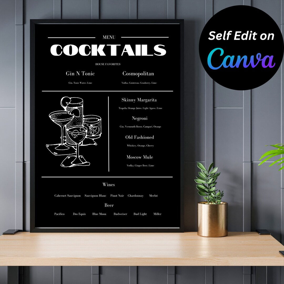 Editable Cocktail Bar Menu Template - Etsy