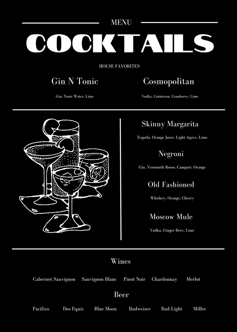Editable Cocktail Bar Menu Template - Etsy