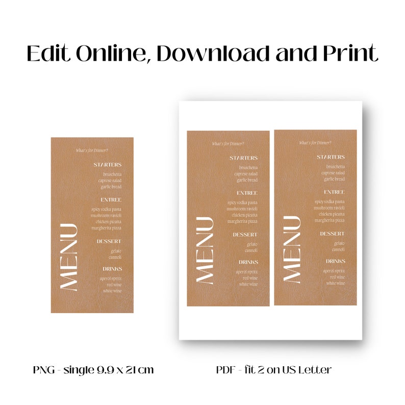 Dinner Menu Template, Editable and Printable, Instant Download, Drinks ...