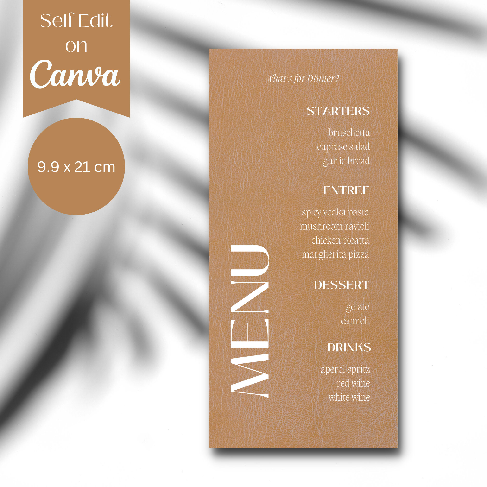 Dinner Menu Template, Editable and Printable, Instant Download, Drinks ...