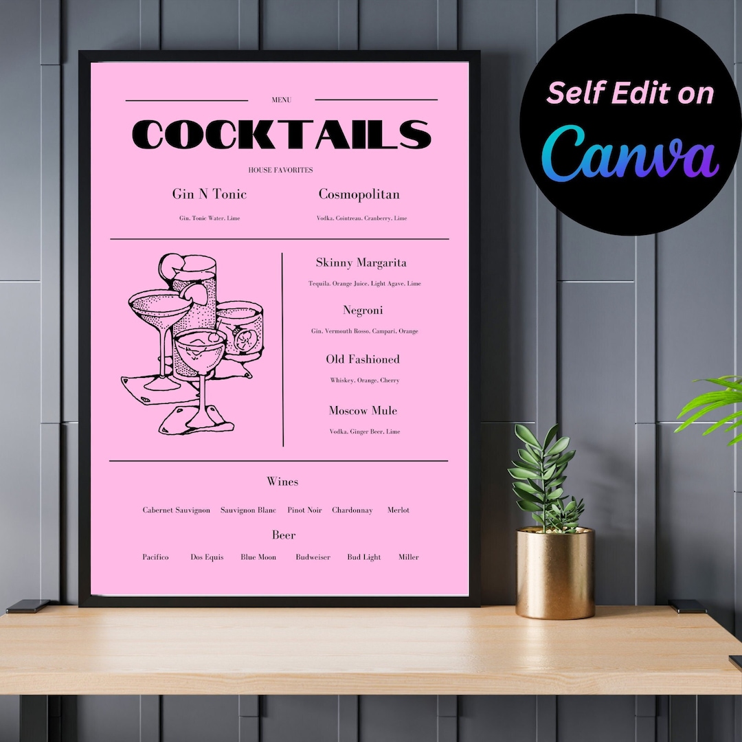 Bar Menu Aesthetic Editable Template - Etsy