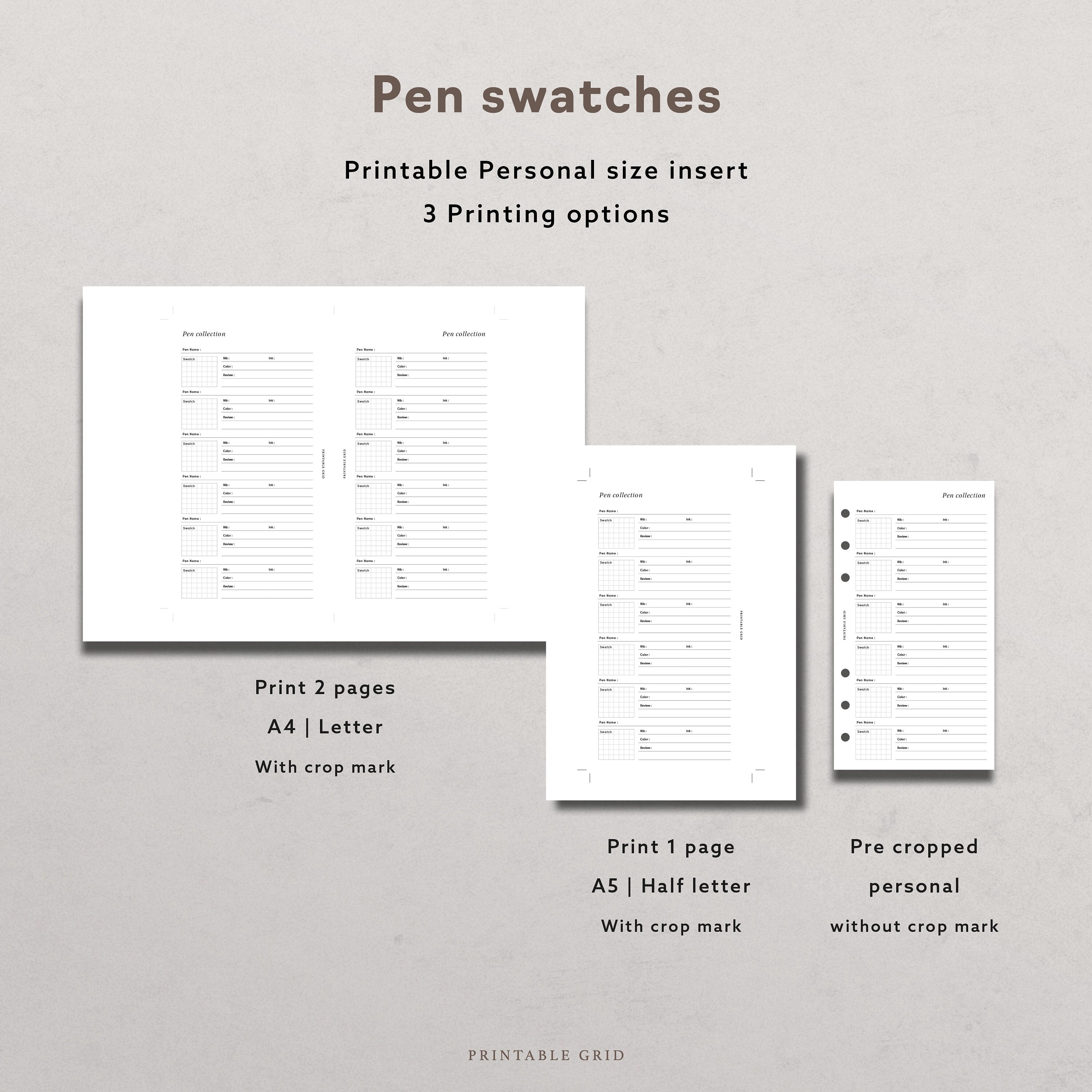 Printable Pen Colour Swatch Insert Personal Planner Printable Insert ...