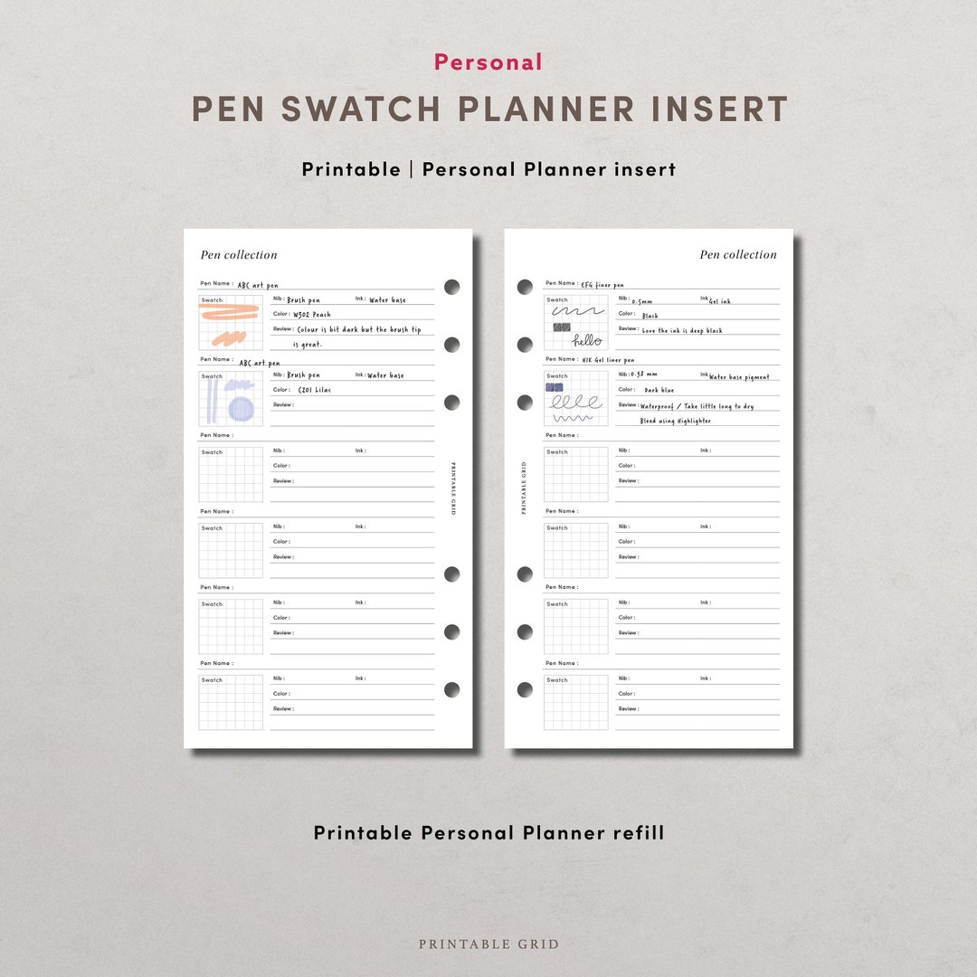 Printable Pen Colour Swatch Insert Personal Planner Printable Insert ...