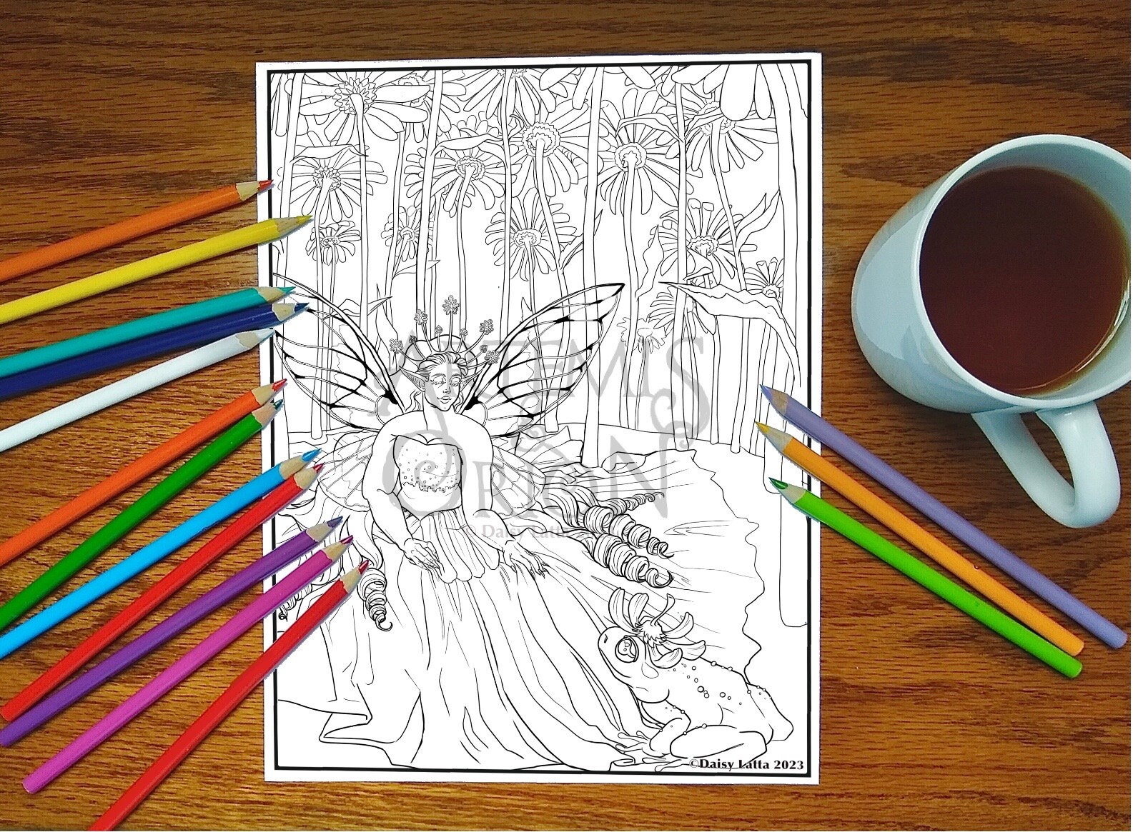 Fantasy Coloring Page Fairy Tale Illustration "the Daisy Queen" - Etsy