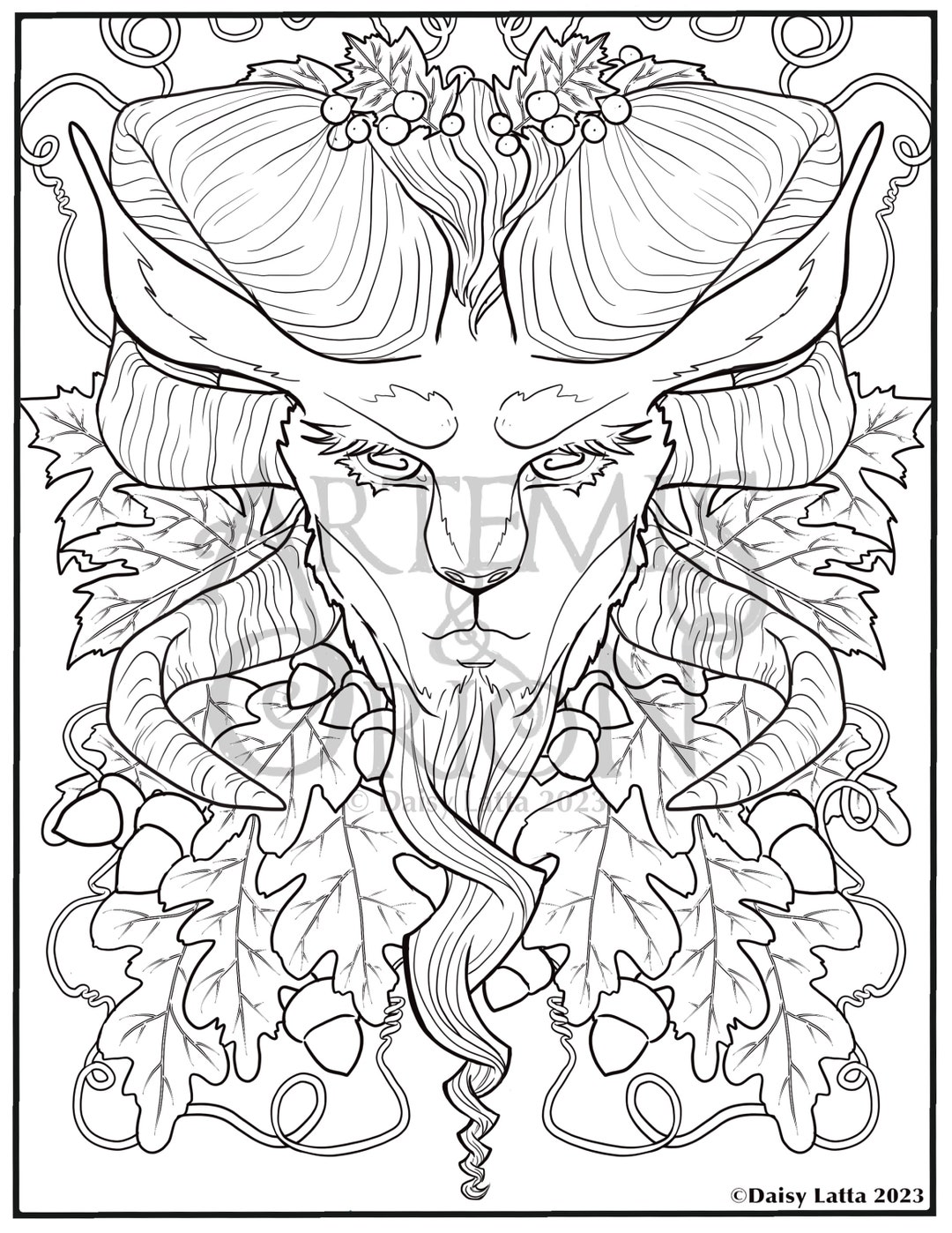 Fantasy Coloring Page Fairy Tale Illustration "green Goatman" - Etsy