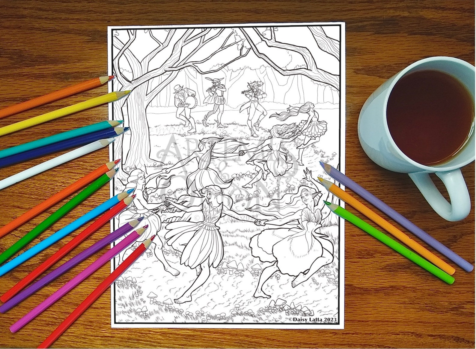 Fantasy Coloring Page Fairy Tale Illustration "dance of the Flowers" - Etsy