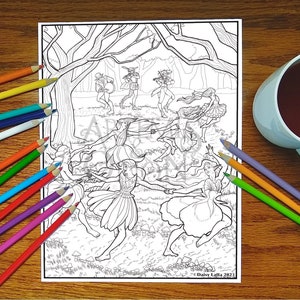 Fantasy Coloring Page Fairy Tale Illustration "dance of the Flowers" - Etsy