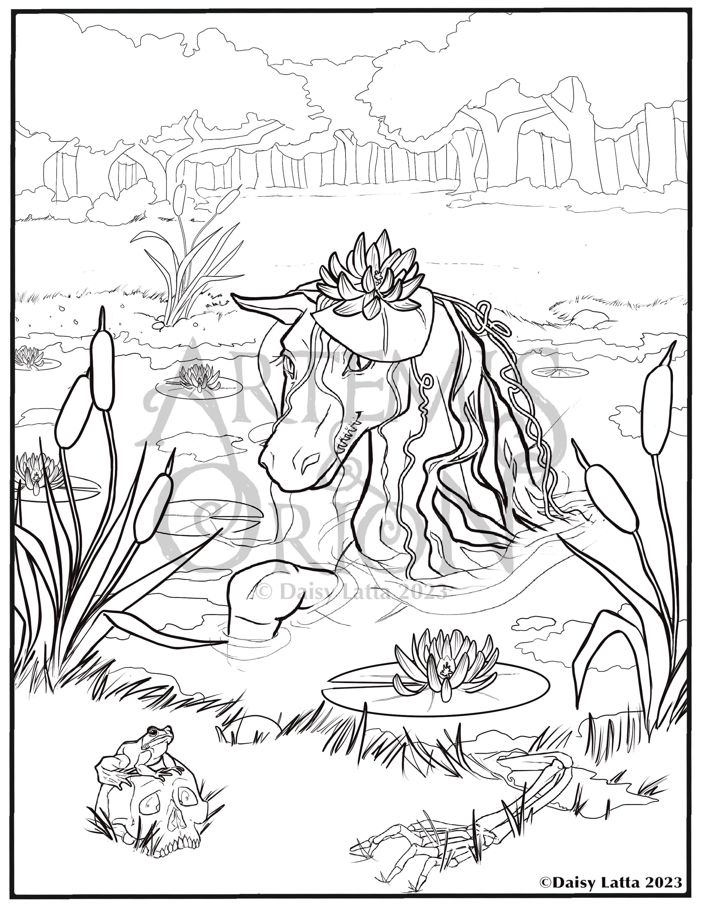 Fantasy Coloring Page Fairy Tale Illustration "kelpie Pond" - Etsy