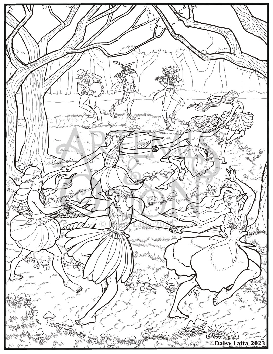 Fantasy Coloring Page Fairy Tale Illustration "dance of the Flowers" - Etsy