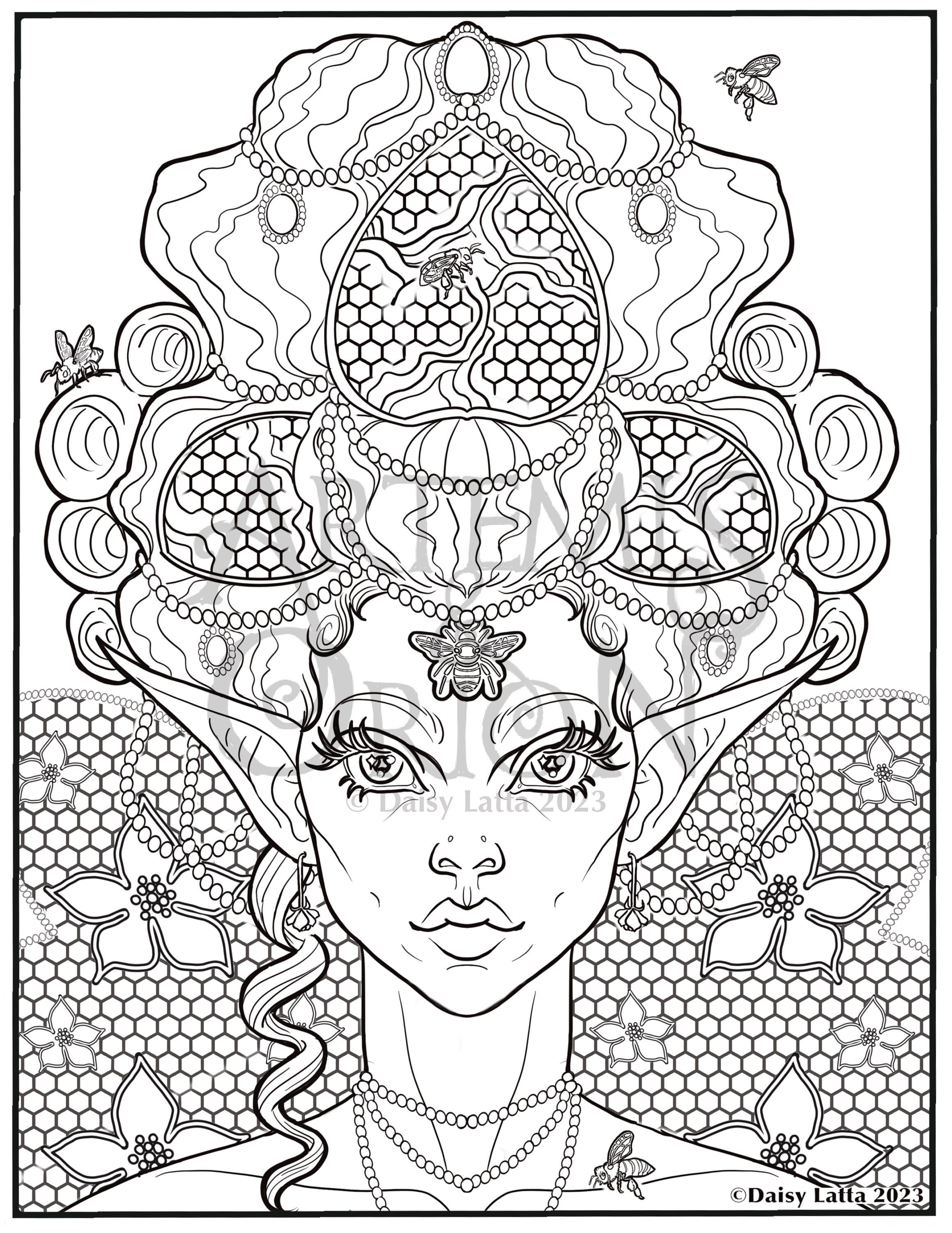 Fantasy Coloring Page Fairy Tale Illustration "queen Bee" - Etsy