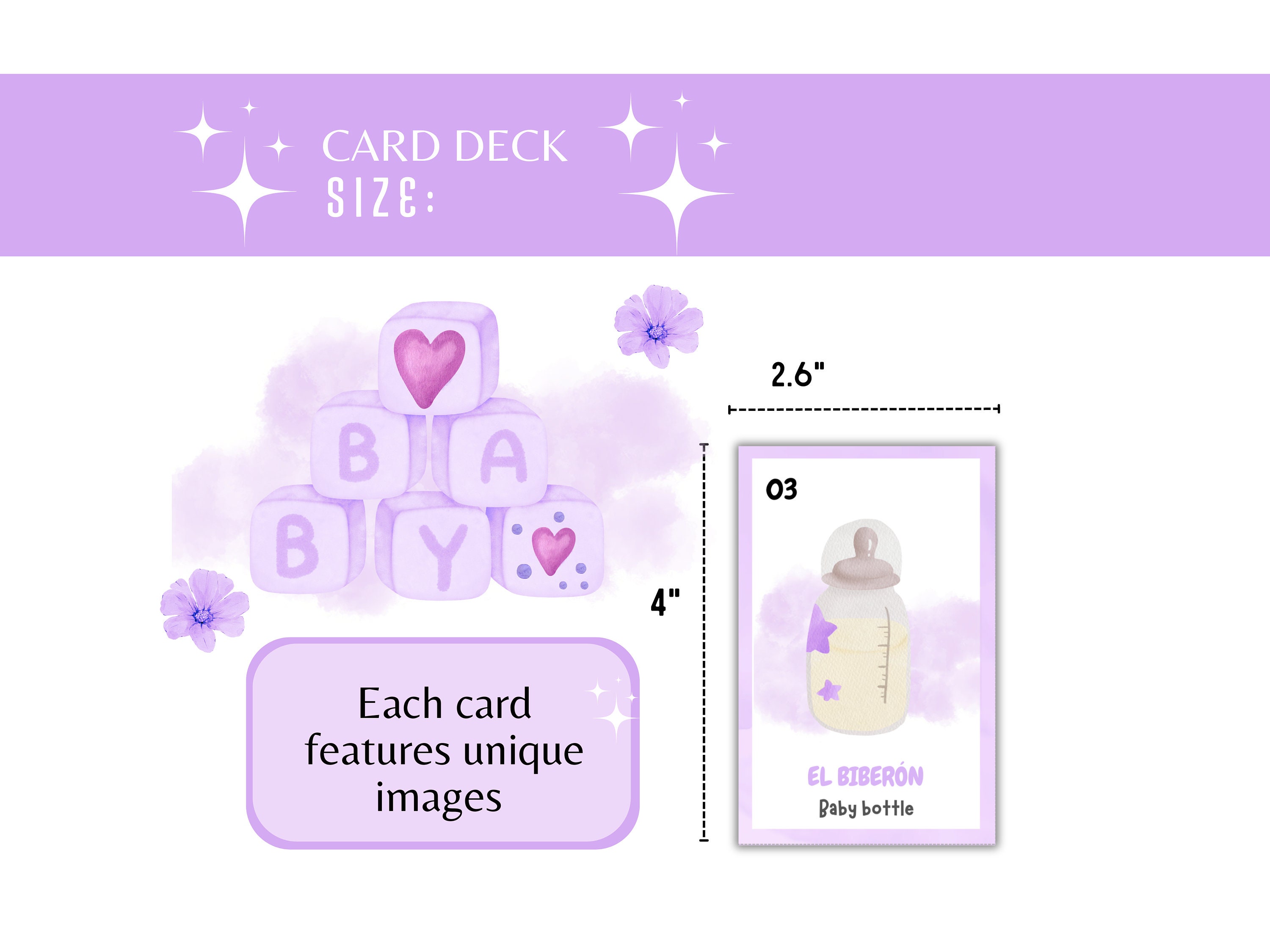 Baby Shower Loteria- Baby Bingo, Girl, Lilac,violet, Baby, 40 Boards ...