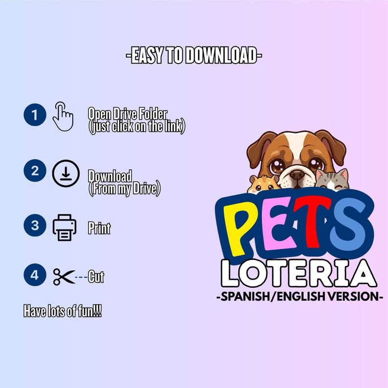 Printable Pets Lotería – Bilingual Spanish/english Bingo Game (40 ...