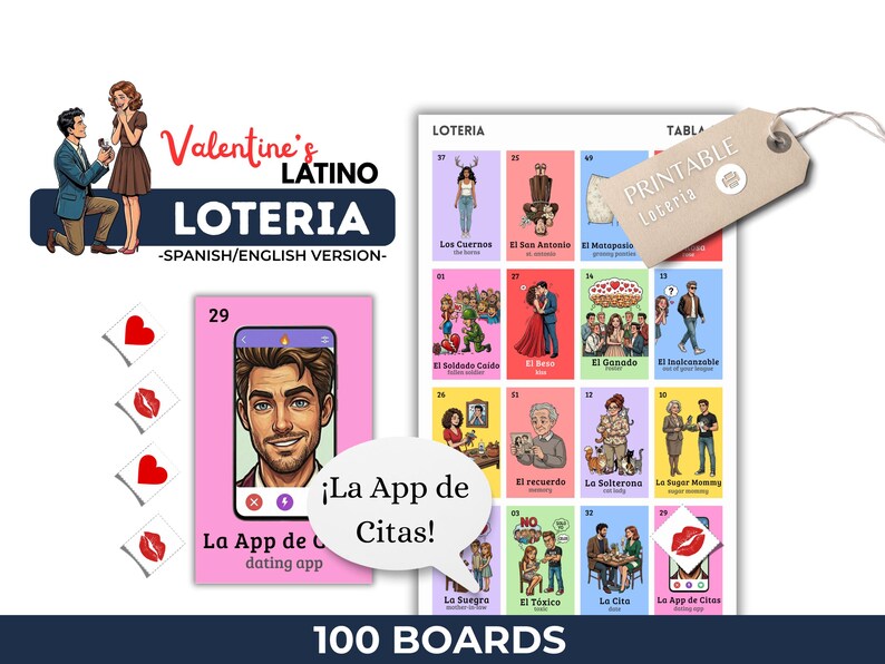 Lotería de San Valentín latino, Valentine's Day, Juego, Fiesta, Amor y ...