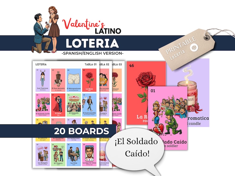 Lotería de San Valentín latino, Valentine's Day, Juego, Fiesta, Amor y ...
