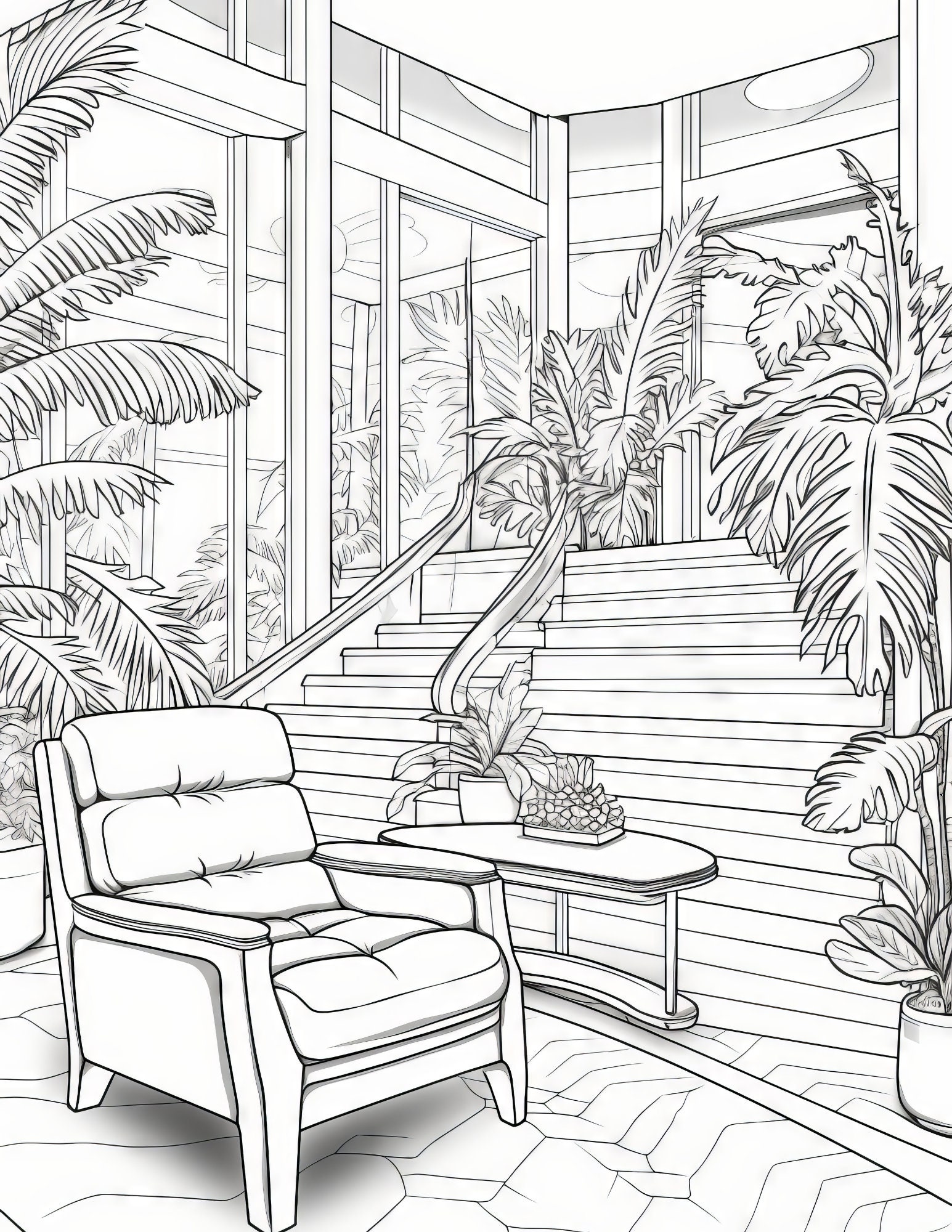 Interior Rooms Adult Coloring Pages, Printable Coloring Pages, Interior ...
