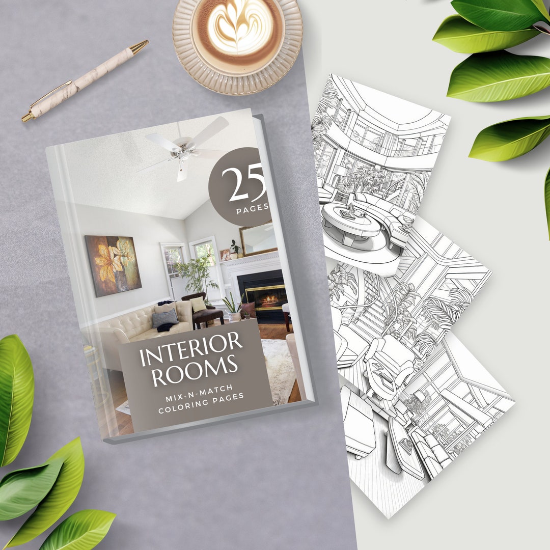 Interior Rooms Adult Coloring Pages, Printable Coloring Pages, Interior ...