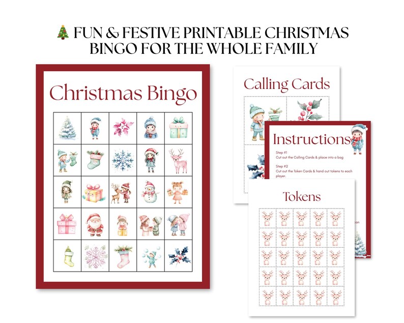 Christmas Bingo Game Printable – Holiday Bingo Activity With Tokens ...