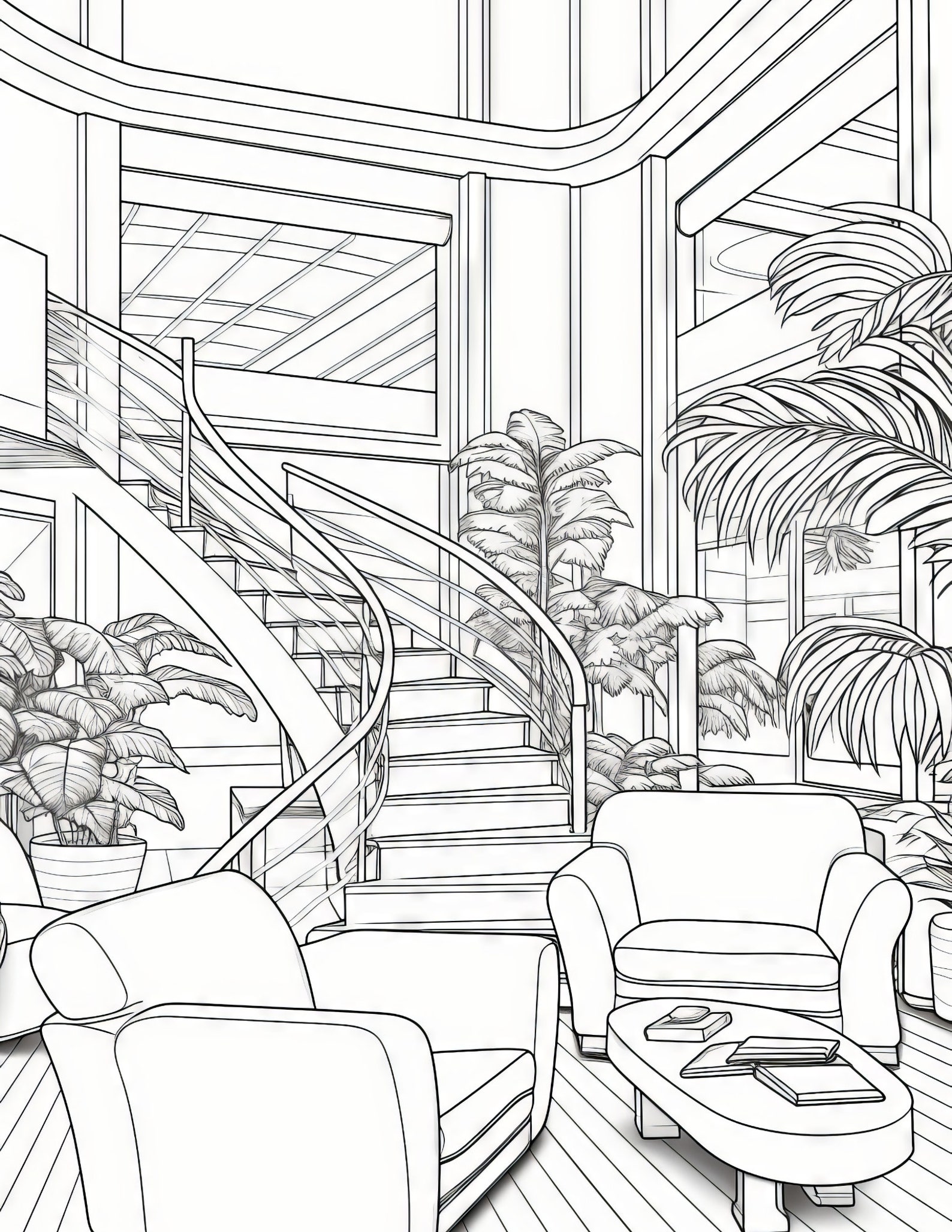 Interior Rooms Adult Coloring Pages, Printable Coloring Pages, Interior ...
