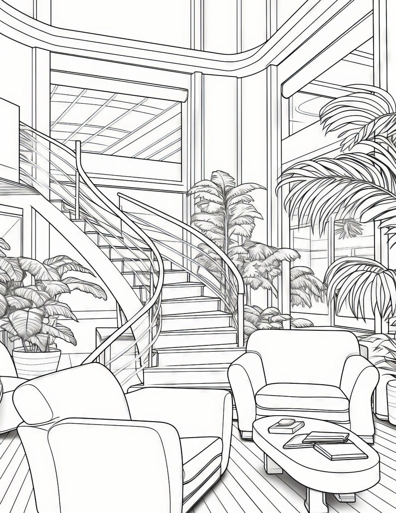 Interior Rooms Adult Coloring Pages, Printable Coloring Pages, Interior ...