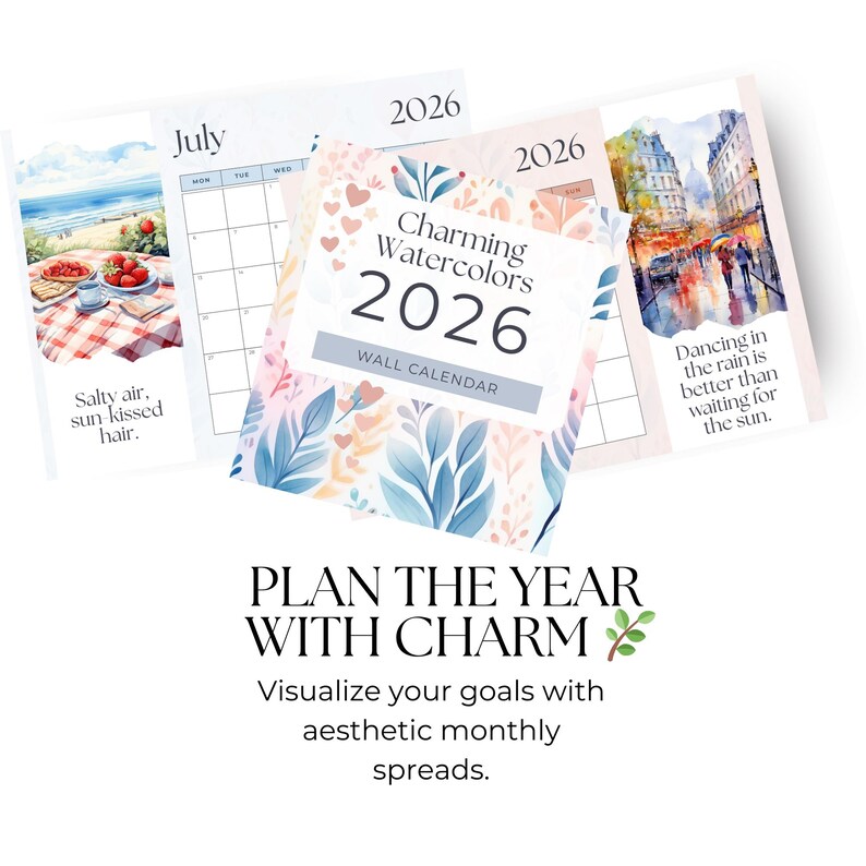 2026 Watercolor Wall Calendar | Printable Monthly Calendar | Cozy ...