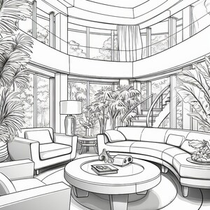 Interior Rooms Adult Coloring Pages, Printable Coloring Pages, Interior ...