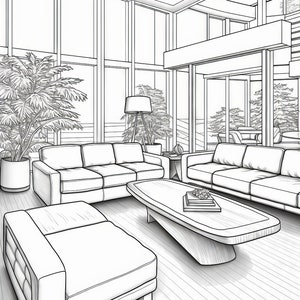 Interior Rooms Adult Coloring Pages, Printable Coloring Pages, Interior ...
