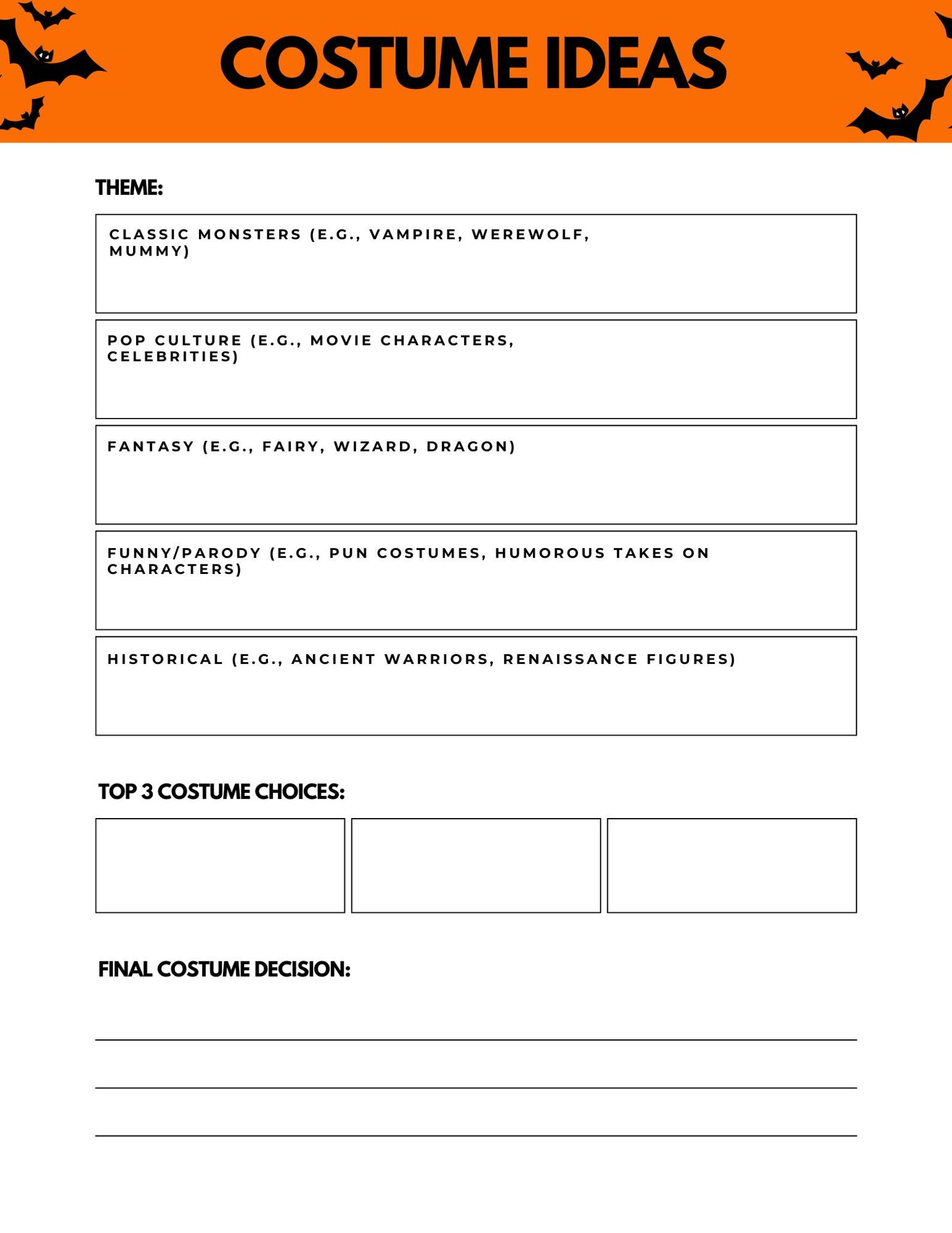 Halloween Costume Planner I Printable Costume Planner I Halloween ...