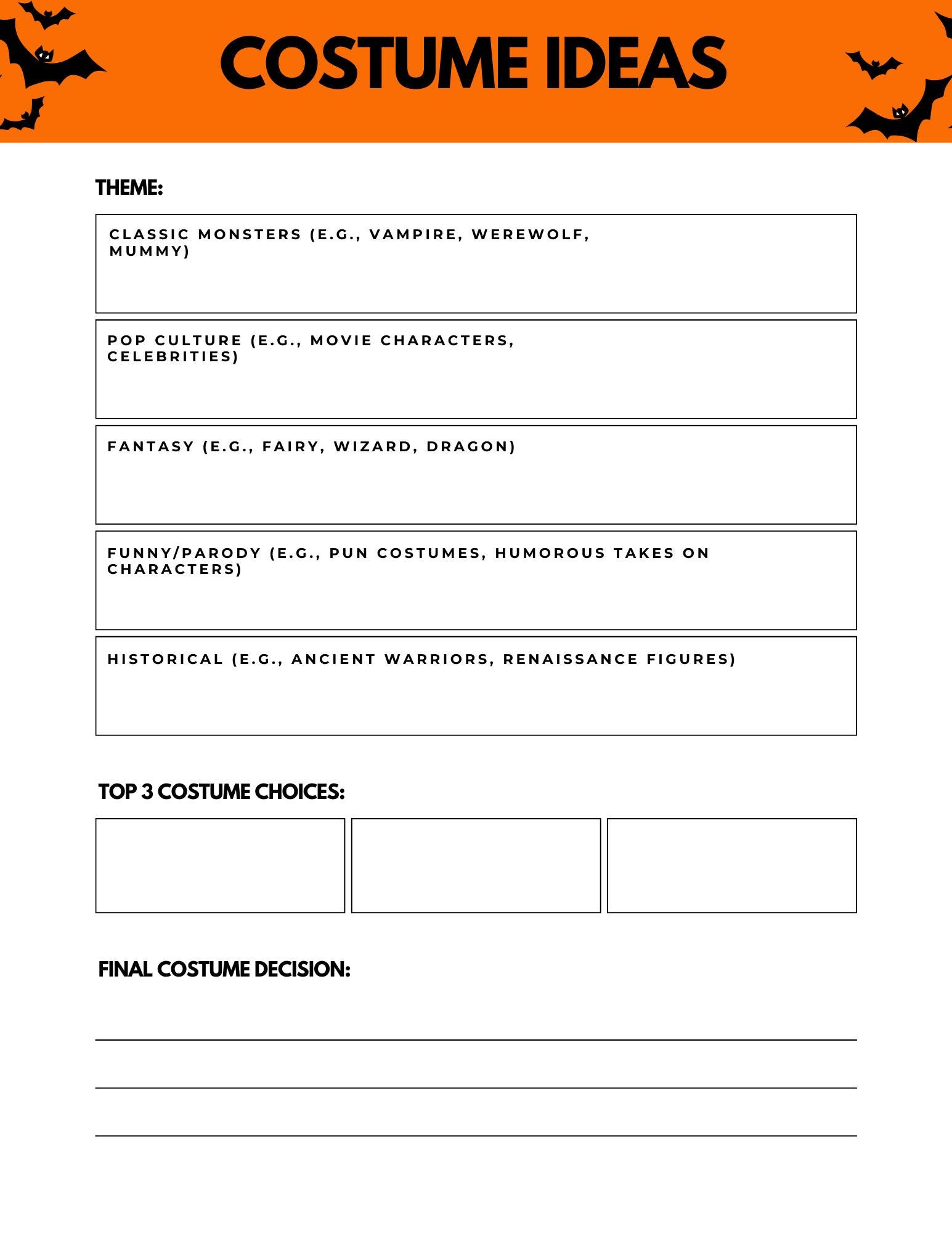 Halloween Costume Planner I Printable Costume Planner I Halloween ...