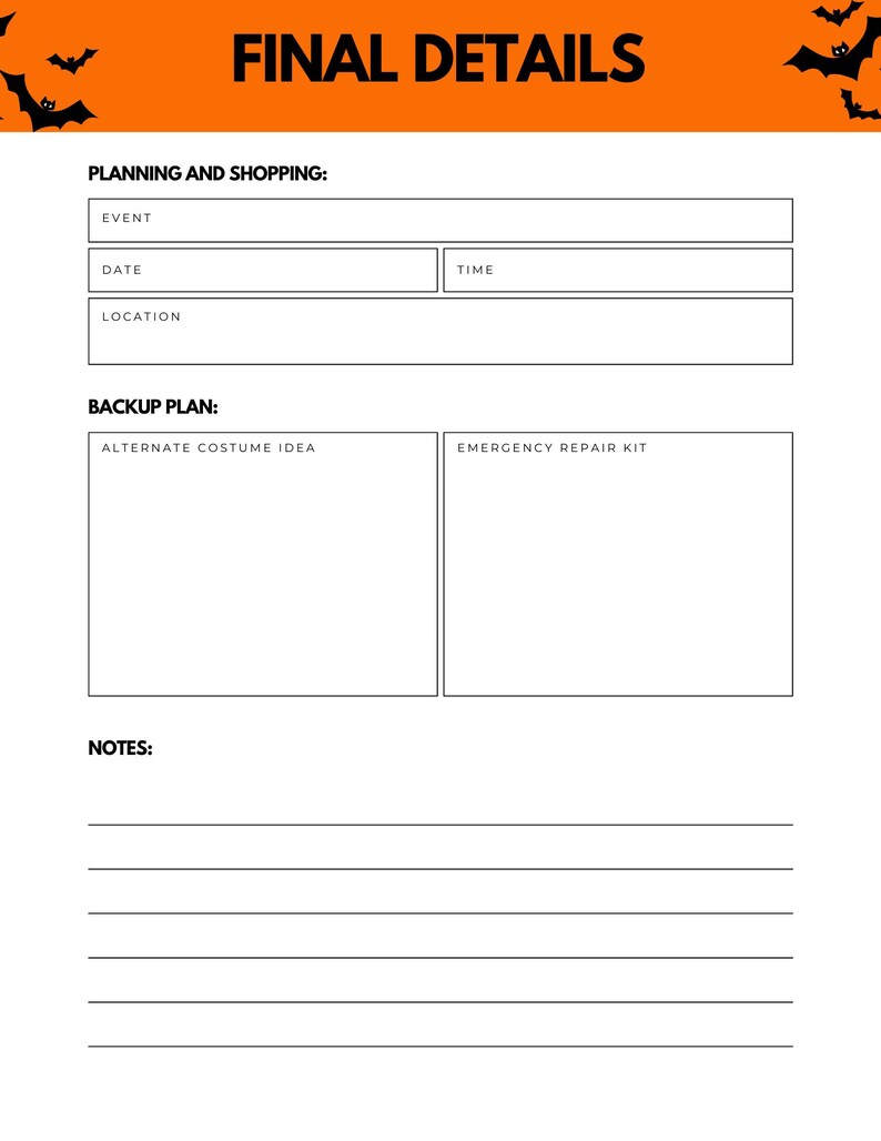 Halloween Costume Planner I Printable Costume Planner I Halloween ...
