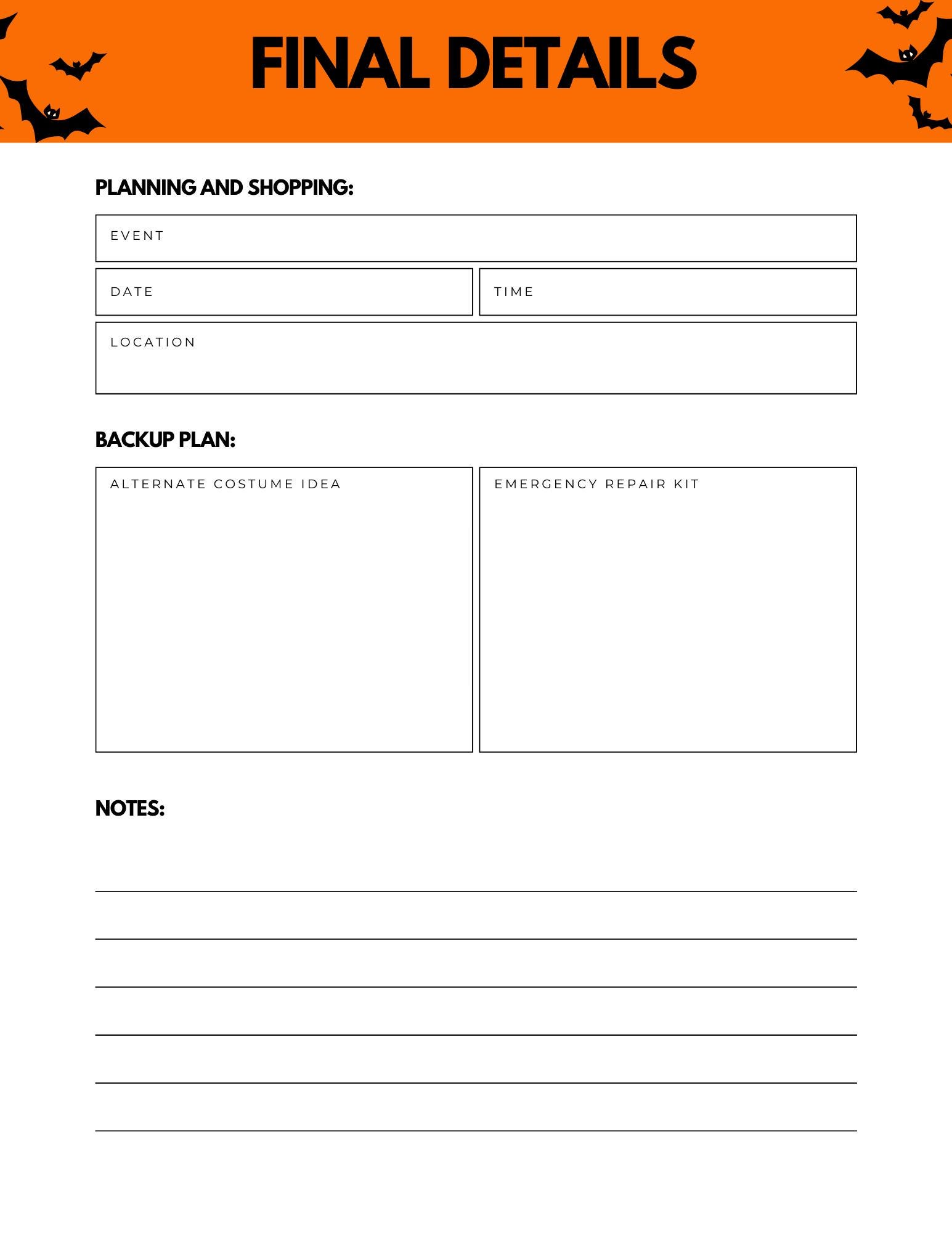 Halloween Costume Planner I Printable Costume Planner I Halloween ...