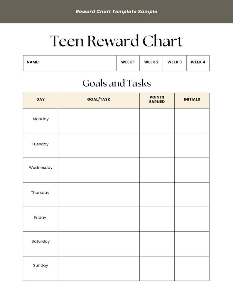 Reward Chart for Teens I Printable Chore Chart I Digital Reward Chart I ...