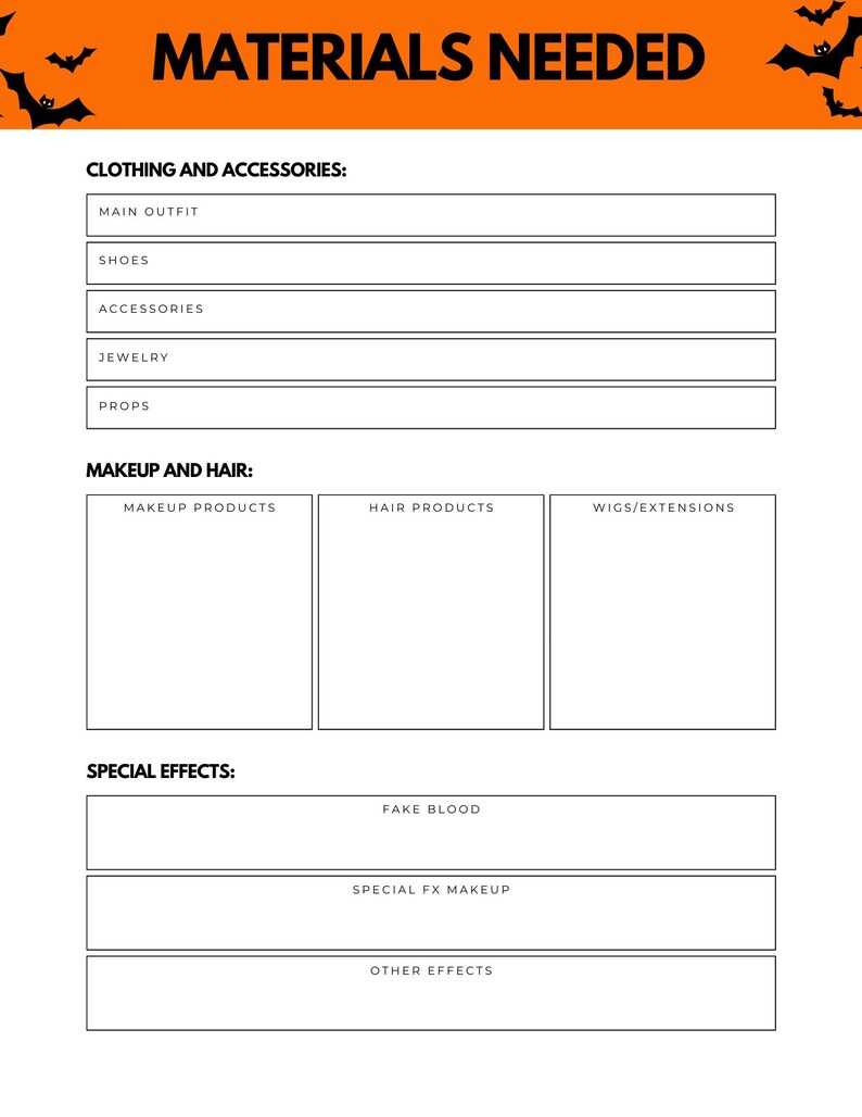 Halloween Costume Planner I Printable Costume Planner I Halloween ...