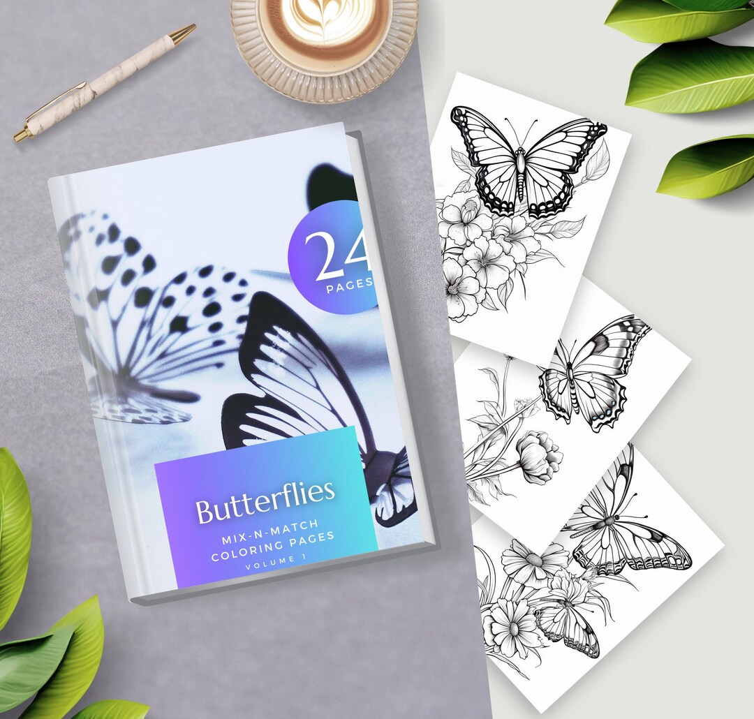 Butterfly Coloring Pages, Adult Coloring Book, 24 Pages, PDF, Digital ...