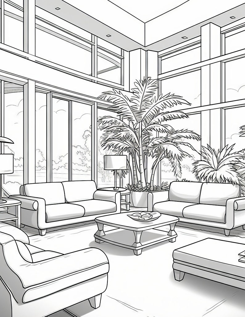 Interior Rooms Adult Coloring Pages, Printable Coloring Pages, Interior ...
