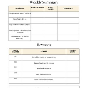 Reward Chart for Teens I Printable Chore Chart I Digital Reward Chart I ...