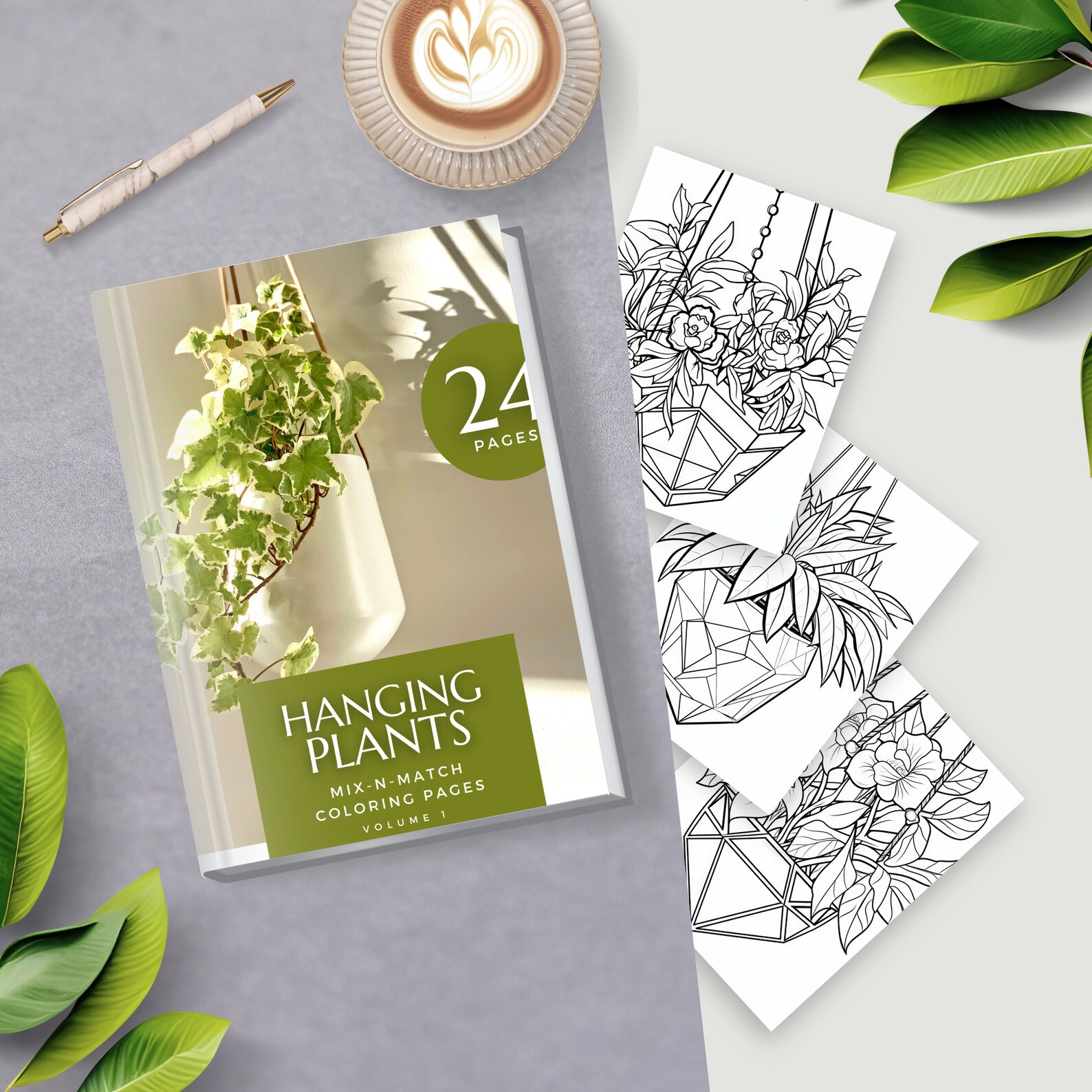 Hanging Plants Coloring Book I Printable Plants Coloring Pages I Adult ...